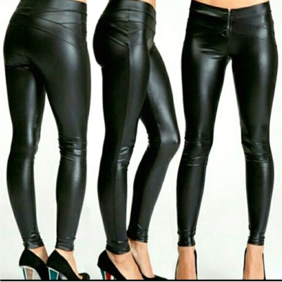 bebe | Pants & Jumpsuits | Bebe Faux Leather Liquid Leggings Zip Up ...